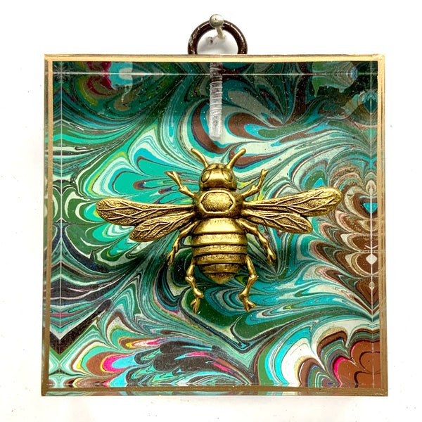 Acrylic Frame with Italian Bee on Marbled Paper / Slight Imperfections ...