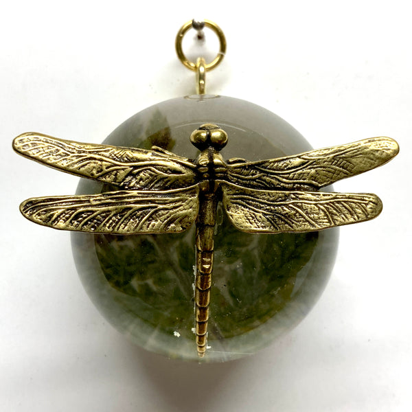 Acrylic Orb Frame with Dragonfly on Marbled Paper / Slight Imperfectio ...