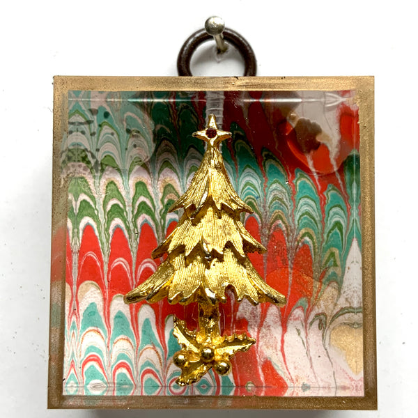 Acrylic Frame with Christmas Tree on Marbled Paper / Slight Imperfecti ...