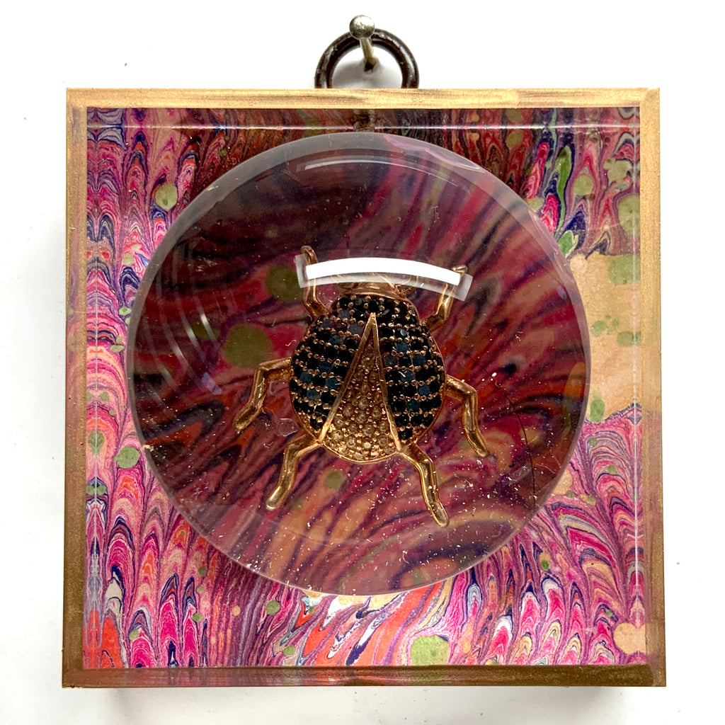 Acrylic Frame with Ladybug and Acrylic Orb on Marbled Paper / Slight I ...