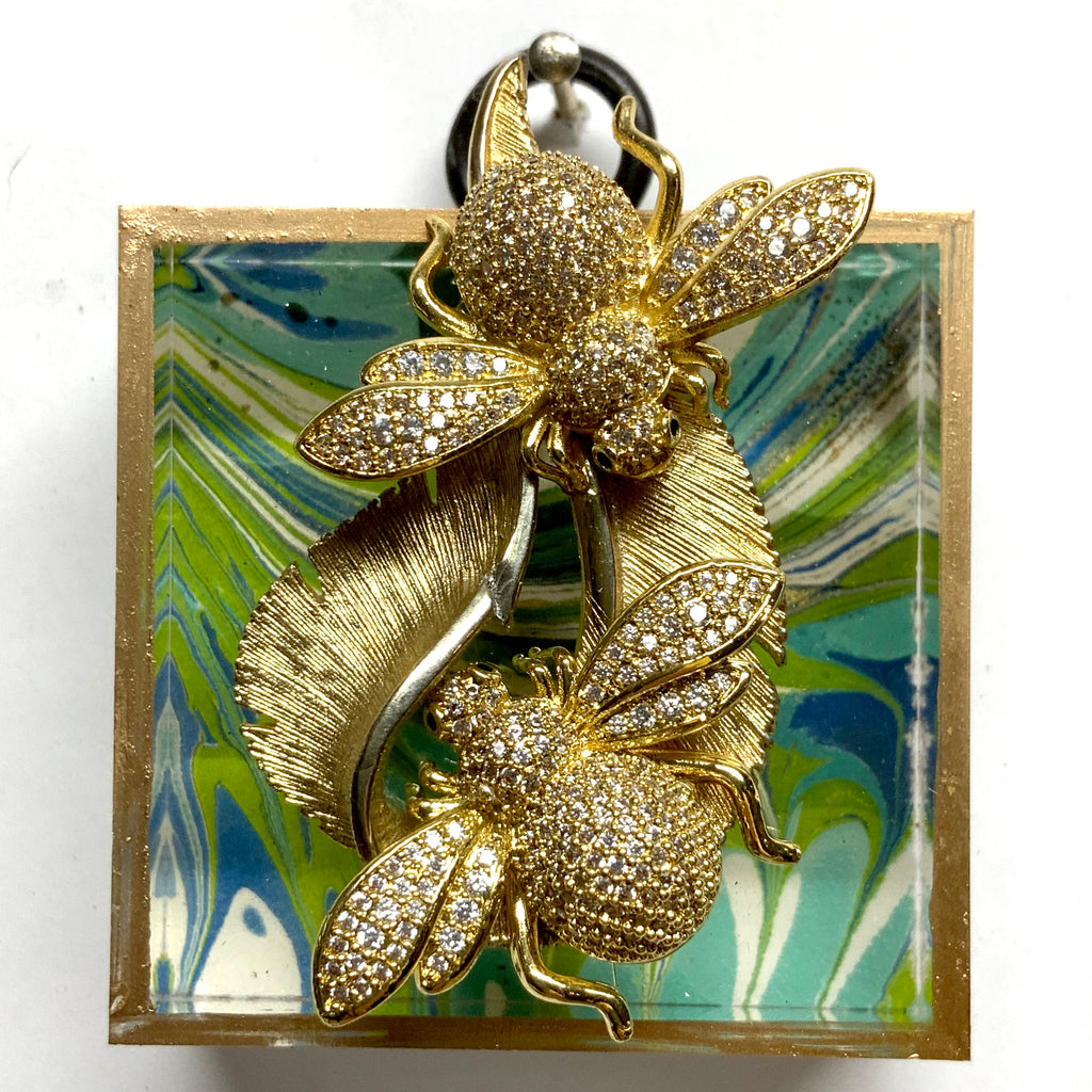 Acrylic Frame with Sparkle Bees and Brooch on Marbled Paper / Slight I ...