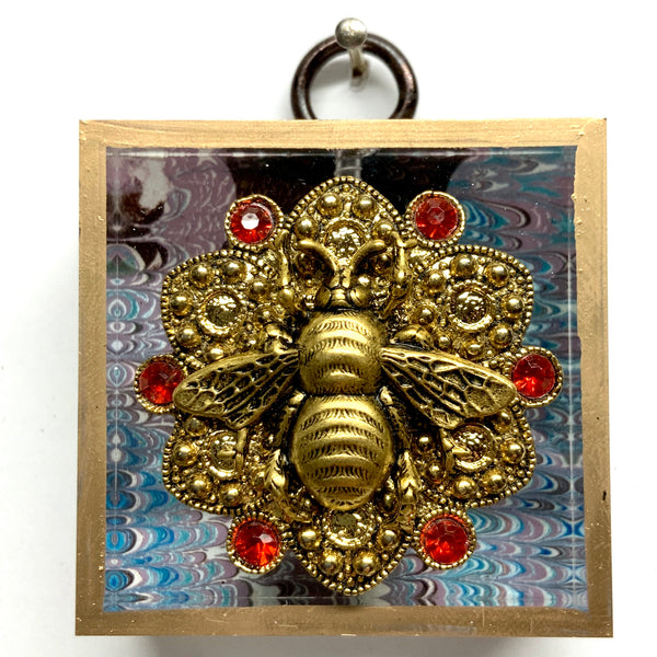 Acrylic Frame with Grande Bee and Brooch on Marbled Paper / Slight Imp ...