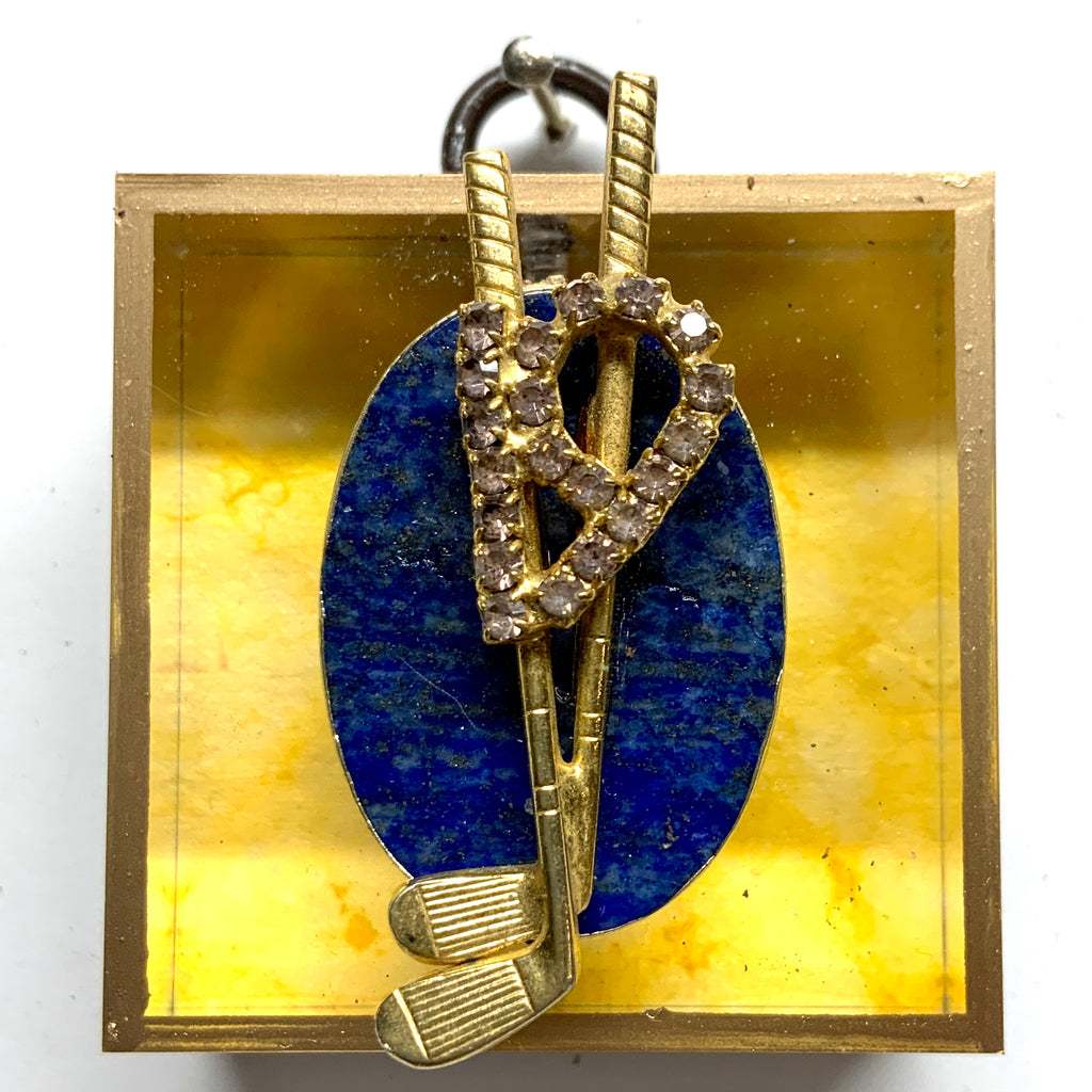 Acrylic Frame with Golf Clubs and Lapis on Marbled Paper / Slight Impe ...